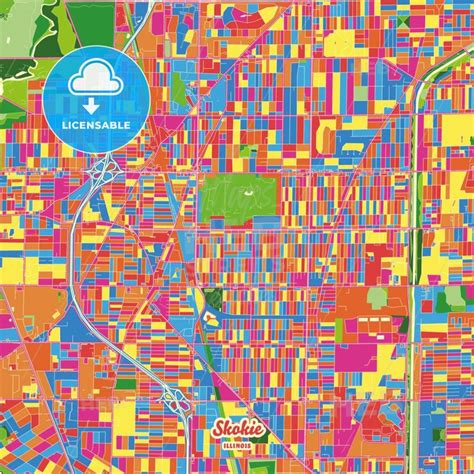 Skokie Illinois United States Crazy Colorful Street Map Poster