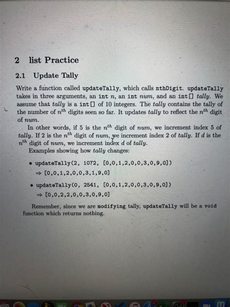 Solved List Practice Update Tally Write A Function Chegg