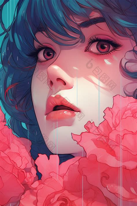 玫瑰花女生插画头像高清图片下载 包图网