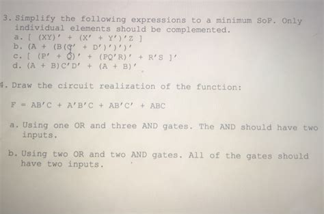 solved 3 simplify the following expressions to a minimum