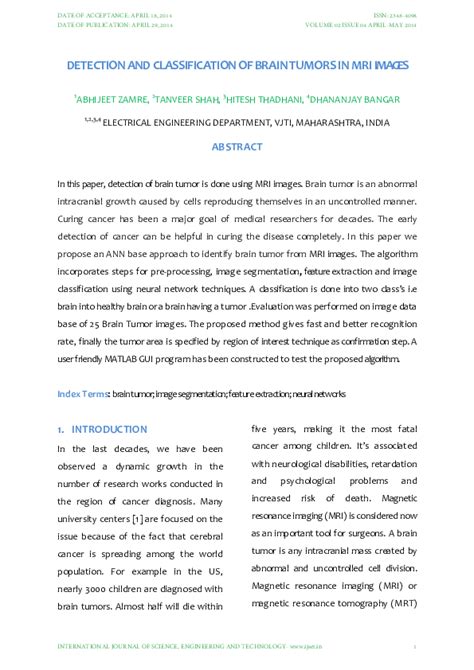 Pdf Detection And Classification Of Brain Tumors In Mri Images