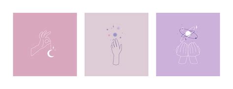 우아한 여성의 손 달 행성 별 트렌디한 미니멀리즘 스타일의 로고 디자인 템플릿 신비한 엠블럼을 위한 여성 마법 기호 요술