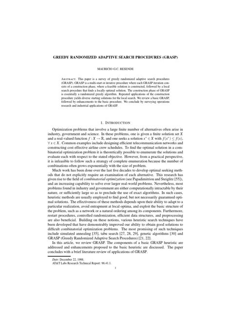 Greedy Randomized Adaptive Search Procedures Grasp Bstract Pdf