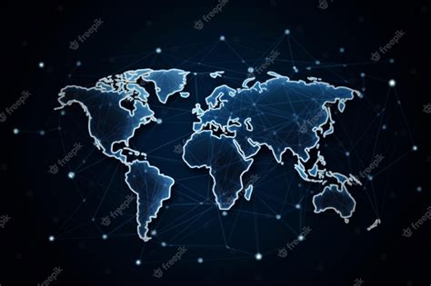 조명과 점이 있는 글로벌 기술 소셜 연결 네트워크가 있는 세계 지도 프리미엄 사진