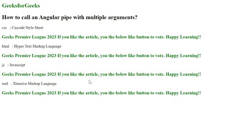 How To Call An Angular Pipe With Multiple Arguments Geeksforgeeks