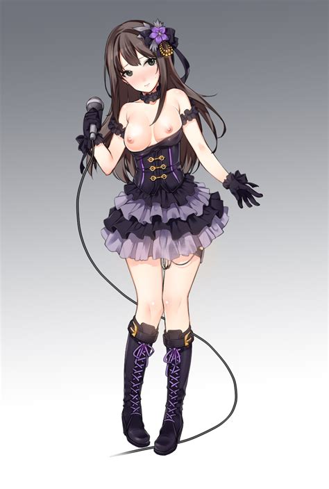 Rule 34 Breasts Brown Hair Dress Pull Female Gloves Green Eyes Highres Idolmaster Idolmaster