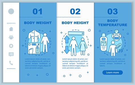 Body Measurement Onboarding Mobile Web Pages Vector Template Weight And Height Responsive