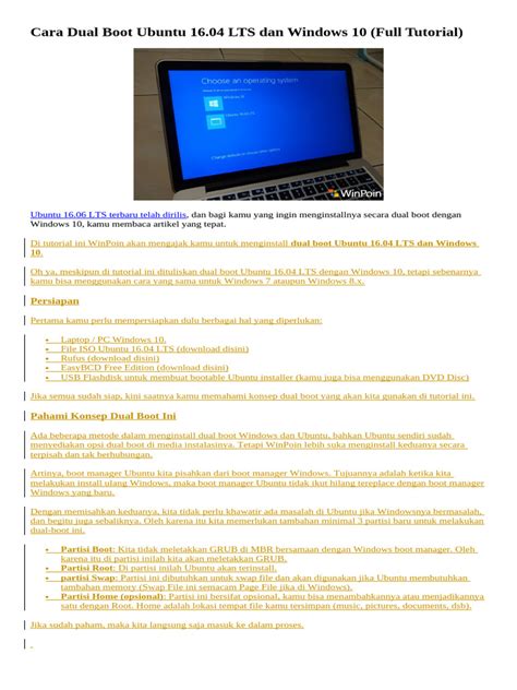cara dual boot ubuntu 16 04 lts dan windows 10 pdf