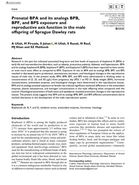 PDF Prenatal BPA And Its Analogs BPB BPF And BPS Exposure And Reproductive Axis Function In