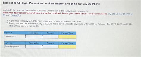 solved exercise b 13 algo ﻿present value of an amount and
