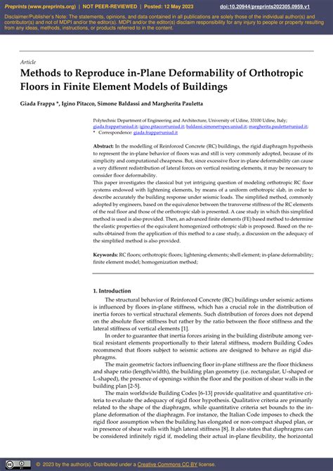 Pdf Methods To Reproduce In Plane Deformability Of Orthotropic Floors In Finite Element Models