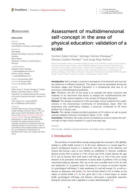Pdf Assessment Of Multidimensional Self Concept In The Area Of Physical Education Validation