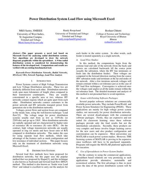 Power Analysis Excel Spreadsheet In Pdf Power Distribution System Load