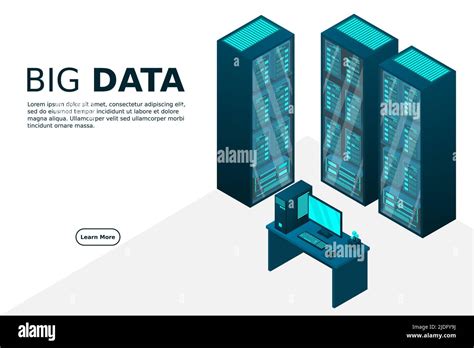 web hosting and big data processing server room rack concept of data center isometric stock