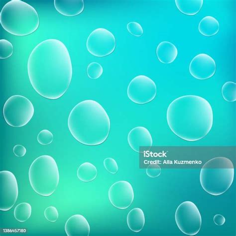 푸른 물방울 색상 표면에 물이 떨어집니다 벡터 그림입니다 기포 동적 아쿠아 모션 현실적인 안개 유리 창문비 젖은 표면 습한 질감 응축 또는 이슬 굴절에 대한 스톡 벡터 아트