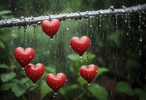Hearts In The Rain Rain Drops On A Fence Premium Ai Generated Image