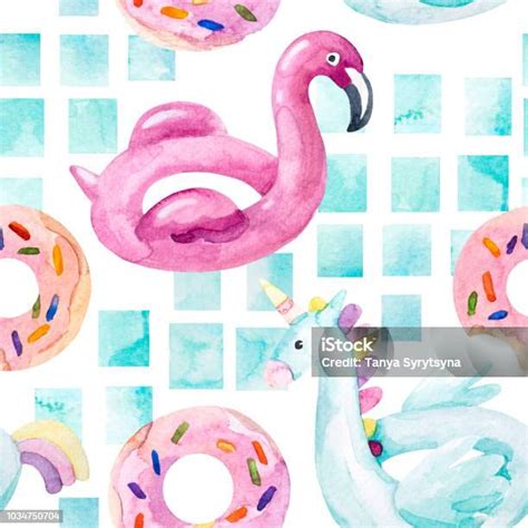 물 색깔 플라밍고 유니콘 풀 플 로트 링 도넛 Lilo 파란 수영장에 떠 공기 주입에 대한 스톡 벡터 아트 및 기타 이미지