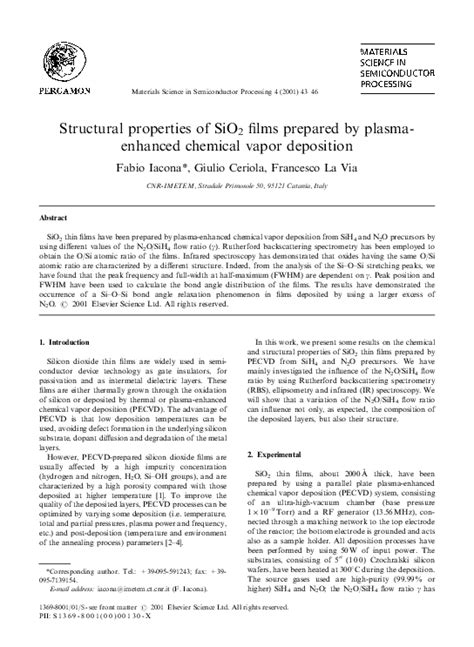 Pdf Structural Properties Of Sio2 Films Prepared By Plasma Enhanced Chemical Vapor Deposition