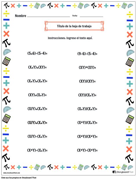 Hojas De Trabajo De Matemáticas De Quinto Grado Orden De Operaciones