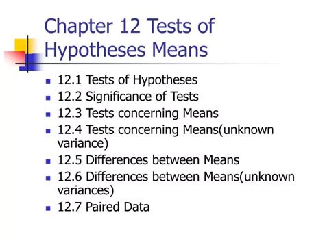 Ppt Chapter 12 Tests Of Hypotheses Means Powerpoint Presentation