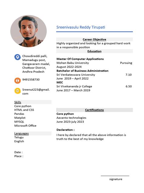 sreenivasulu reddy resume pdf