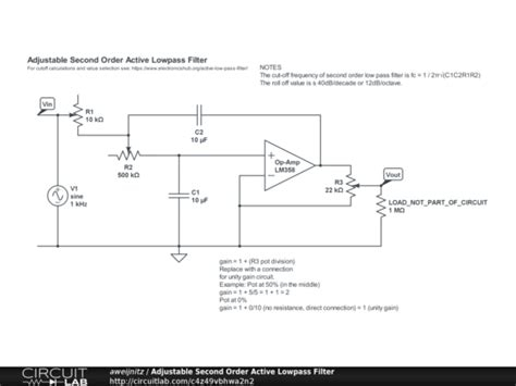 Adjustable Second Order Active Lowpass Filter CircuitLab