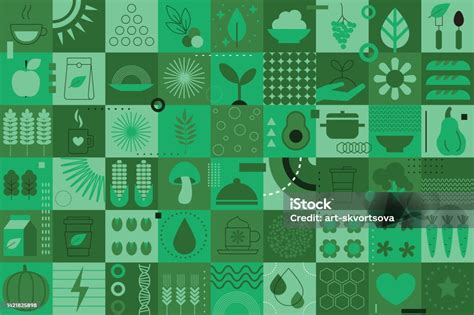 유기농 과일 야채 기하학적 패턴 자연 식품 배경 창조적 인 간단한 바우 하우스 스타일 농업 벡터 디자인 세계 채식의 날 고기가