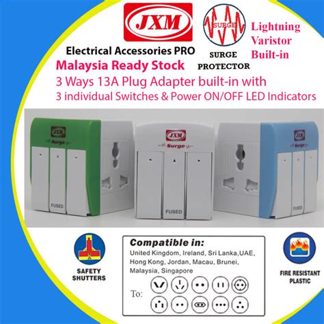 JXM Lighnting Varistor Built In Way A Vac Plug Adapter With Individual Switches And