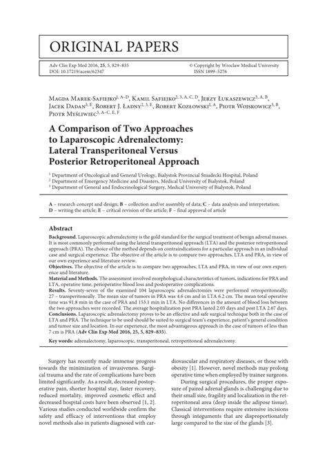 Pdf A Comparison Of Two Approaches To Laparoscopic Adrenalectomy