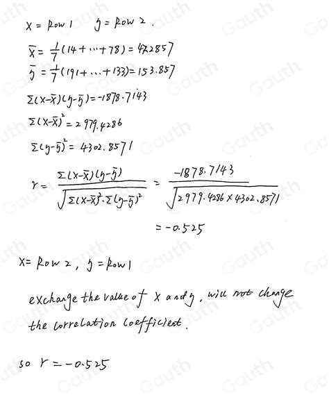 Solved Calculate The Correlation Coefficient R Letting Row 1 Represent The X Values And Row 2