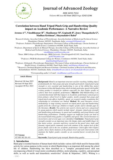 Pdf Correlation Between Hand Tripod Pinch Grip And Handwriting