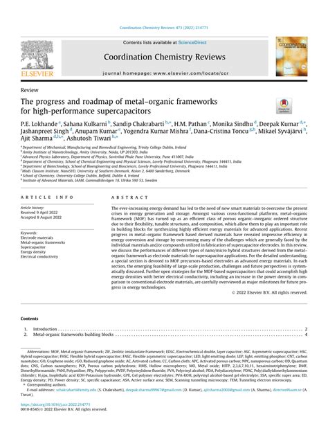 Pdf The Progress And Roadmap Of Metalorganic Frameworks For High Performance Supercapacitors