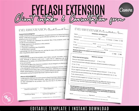 Editable Lash Extensions Consent Form Lash Tech Consultation Simple