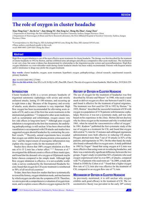 Pdf The Role Of Oxygen In Cluster Headache