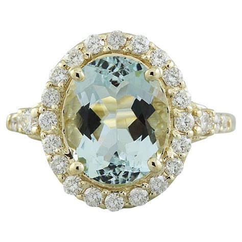 Natural Aquamarine Diamond Ring In 14 Karat Yellow Gold For Sale At 1stdibs