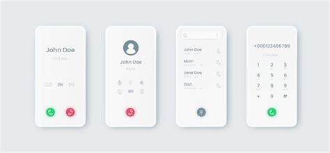 전화 통화 Ui 다이얼이 있는 수신 터치스크린 인터페이스 모형 전화번호부 및 번호 또는 버튼이 있는 스마트폰 애플리케이션