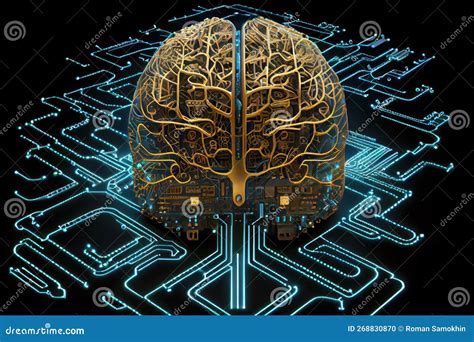 Wired Brain With With Neurons Artificial Intelligence In Circuit Board With Electronic Chipset
