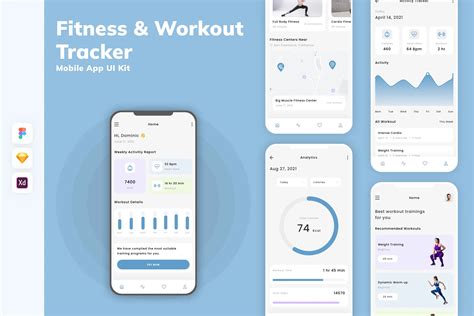 Fitness And Workout Tracker Mobile App Ui Kit For Figma Sketch And Xd