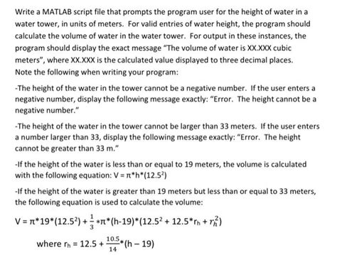 Solved Write A MATLAB Script File That Prompts The Program Chegg Com