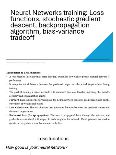 Neural Networks Training Loss Functions Stochastic Gradient Descent