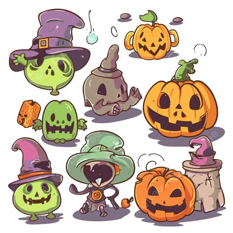 할로윈 클립 아트 벡터 연한 녹색과 연한 진홍색 만화 스타일 할로윈 클립 아트 Png 일러스트 및 벡터 에 대한 무료 다운로드 Pngtree