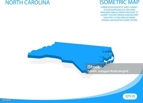 노스 캐롤라이나 블루 맵의 현대 벡터 아이소 메트릭입니다 개념 맵에 대한 요소 흰색 배경은 편집하고 사용자 정의하기 쉽습니다 10회 3차원 형태에 대한 스톡 벡터 아트 및