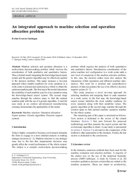 Pdf An Integrated Approach To Machine Selection And Operation Allocation Problem