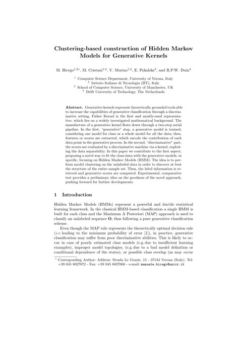 Pdf Clustering Based Construction Of Hidden Markov Models For