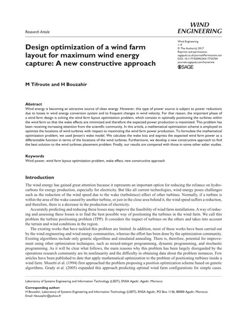 Pdf Design Optimization Of A Wind Farm Layout For Maximum Wind Energy