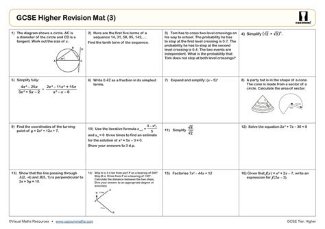 Gcse Higher Revision Mat 3 Worksheet Comprehensive Gcse Maths Worksheets