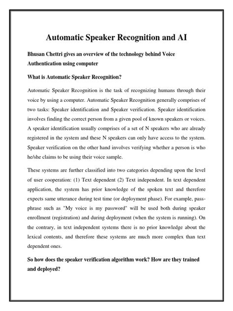 Automatic Speaker Recognition And Ai Pdf Deep Learning Systems