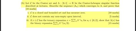 Solved B Let C Be The Cantor Set And A 01 R Be The