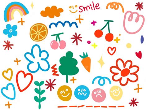 다채로운 손으로 그린 낙서 세트 프리미엄 벡터