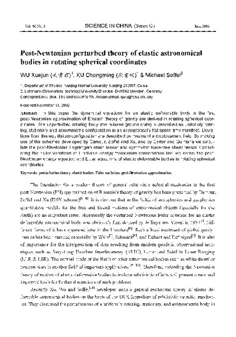 Pdf Post Newtonian Perturbed Theory Of Elastic Astronomical Bodies In Rotating Spherical